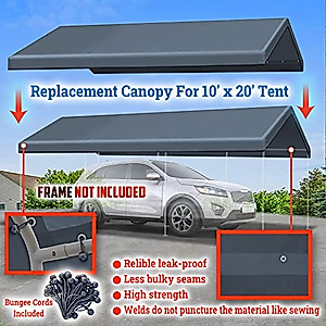BenefitUSA Upgraded Muliti Color Canopy ONLY 10'x20' Carport Replacement Canopy Outdoor Tent Garage Top Tarp Shelter Cover with Ball Bungees (Grey)