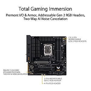 ASUS TUF GAMING B760M-PLUS WIFI D4 Intel(13th and 12th Gen)LGA 1700 mATX motherboard,PCIe 5.0,2xPCIe 4.0 M.2 slots,DDR4,WiFi 6,2.5Gb LAN,USB 3.2 Gen 2x2 Type-C,front USB 3.2 Type-C,Thunderbolt (USB4®)