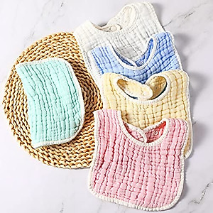 24 Pcs Muslin Baby Drool Bibs Adjustable Muslin Bibs Soft Snap Baby Bibs 9 Absorbent Layers Newborn Bibs Waterproof Teething Bibs for Baby Girl Boy Feeding Eating Teething, 5 Colors