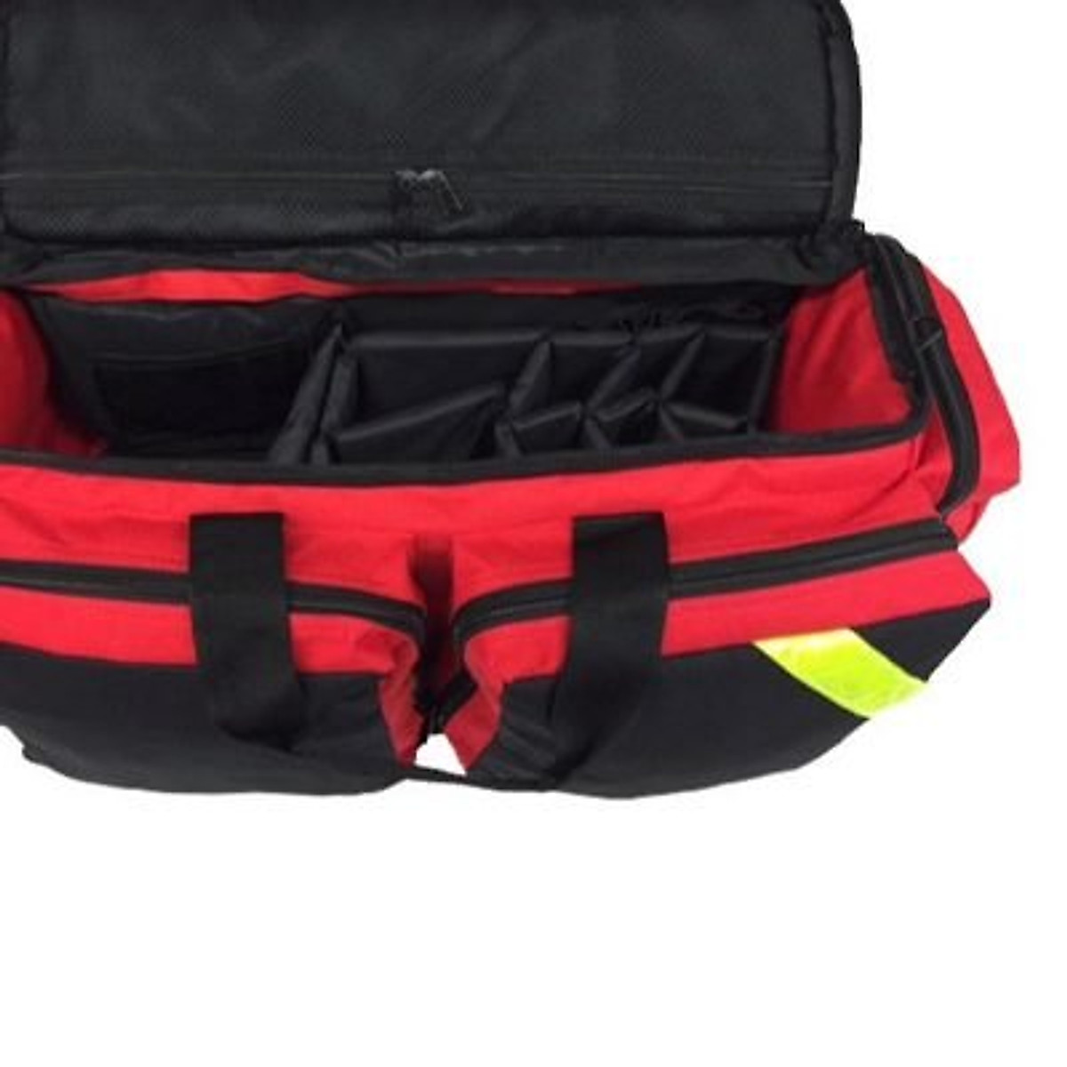 LINE2design EMS Oxygen Bag - Deluxe Medical Oxygen Bag Portable O2 Bag Supply Ambulance Gear Bags - Fully Padded Bag with Yellow Reflective Trim & Shoulder Strap EMS Supplies - Red