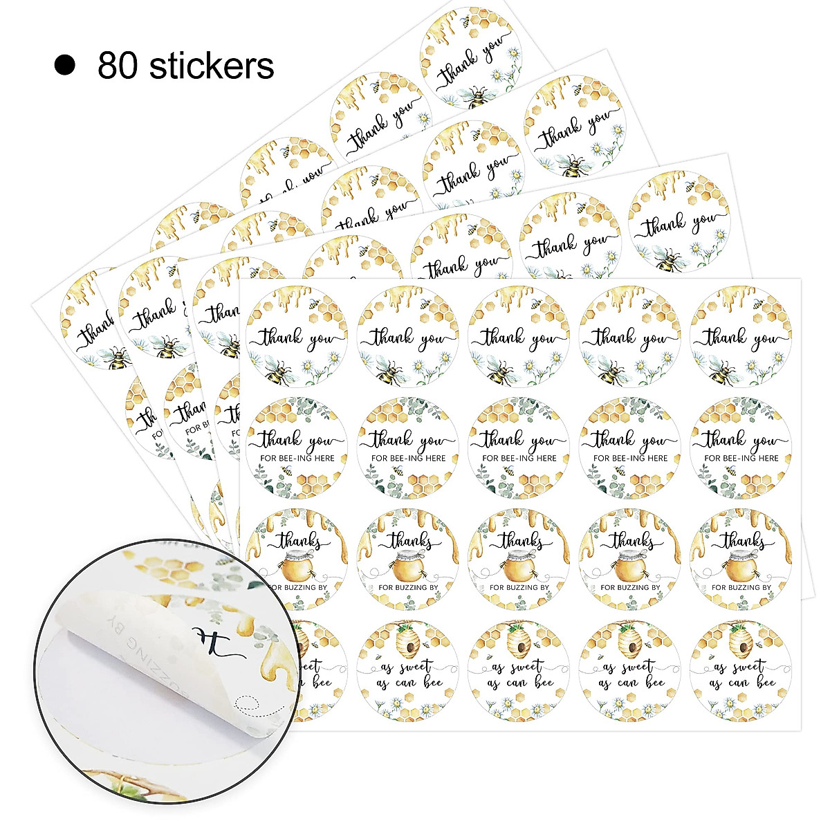 80 Bee Thank You Stickers, Bee Themed Baby Shower Decorations, Mommy to Bee Baby Shower Favor Label Decorations(2 Inch)