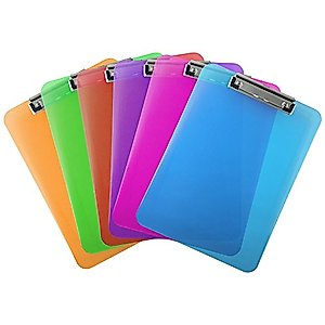 Trade Quest Plastic Clipboard Transparent Color Letter Size Low Profile Clip (Pack of 6) (Assorted)