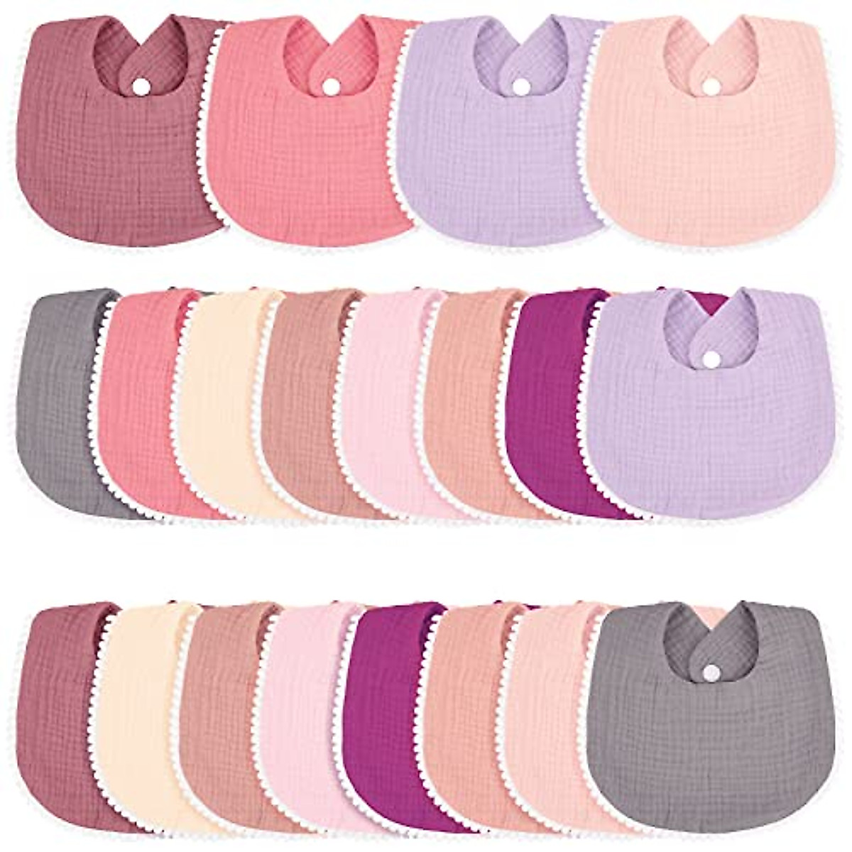 20 Pcs Muslin Baby Bibs Baby Bibs for Girls Boys Teething Soft Absorbent Baby Drool Bandana Bibs with Snaps and Lace Border for Neutral Newborn Infant Drooling Essentials, 10 Styles