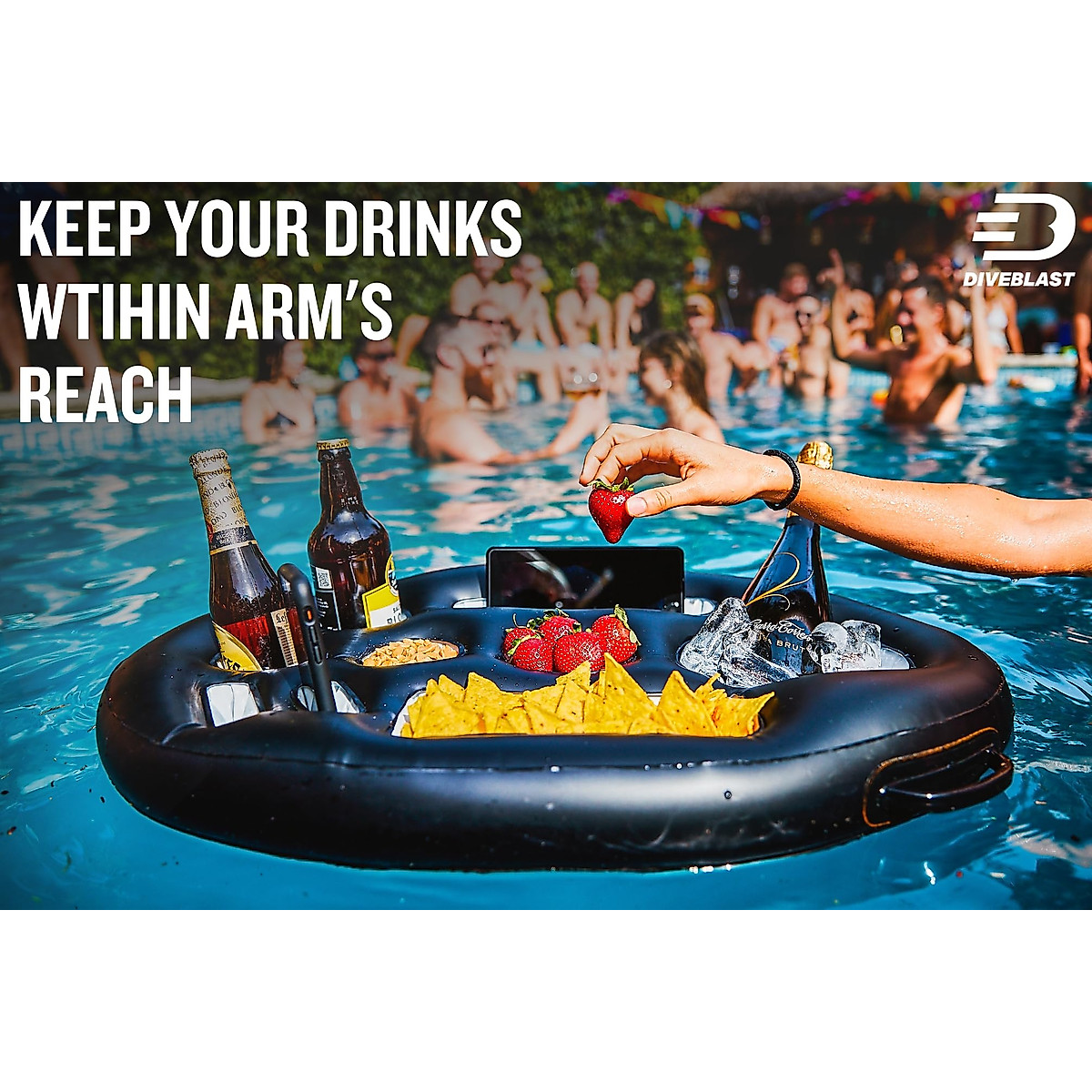 DIVEBLAST: Premium Floating Drink Holder for Pool, Hot Tub Drink Holder Floats, Swimming Pool Accessories for Adults, Drink Floaties for Pool