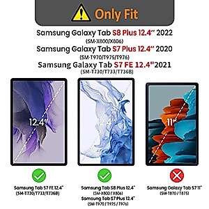 Gerutek Galaxy S7FE/S8 Plus/S7 Plus 12.4" Case 2022/2020, 3-Layer Shockproof Structure Samsung Galaxy S8+ /S7+ Tablet Case with Pen Holder, Rotatable Kickstand, Shoulder/Hand Strap, Black