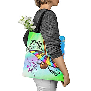 CUXWEOT Personalized Canvas Tote Bag Colorful Music Note Shopping Reusable Grocery Bag Shoulder Bags for Women Girl Gift