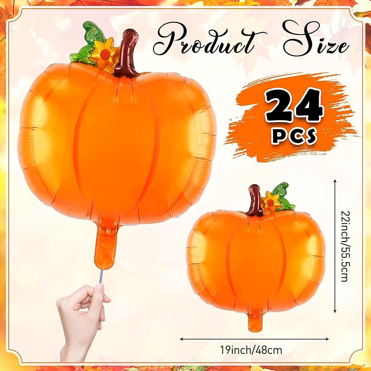 24 Pcs Pumpkin Balloons Fall Balloons Thanksgiving Foil Pumpkin Balloon Large Mylar Balloons for Fall Autumn Thanksgiving Harvest Themed Birthday Baby Shower Party Decorations Supplies