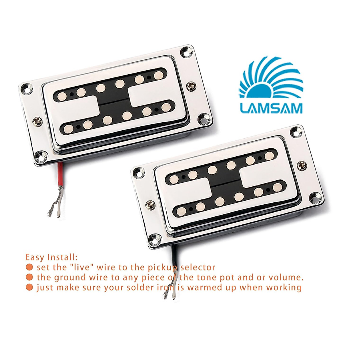 LAMSAM Humbucker Pickups Set, High Output Flush Polepiece Ceramic Magnet PUP Compatible Electric Guitar with Humbucker Pickup Configuration, Double Coil Bridge Neck Pick-up Replacements, Chrome