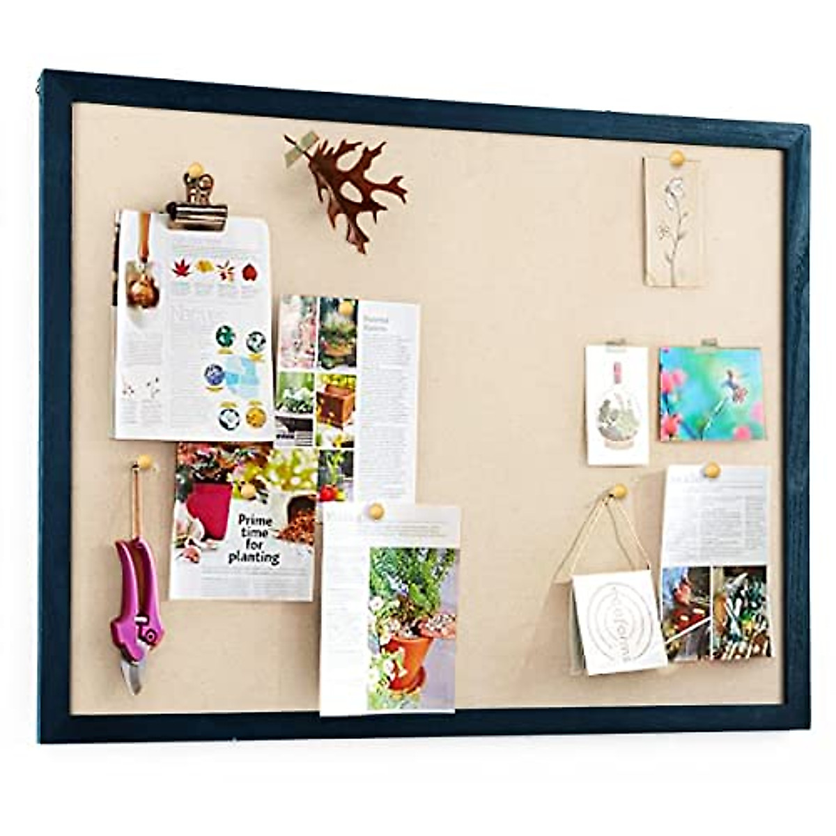 Miratino Bulletin Board 23x18 inch Large with Linen Wood Boards Wall Decor Hanging Pin Wood Framed Display Bulletin Cork Photo Picture Board Light for Room School Office Bedroom 20-Pushpin Dark Blue