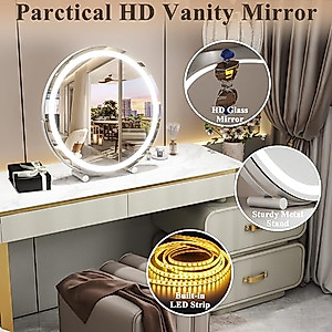 Vierose 18 Inch Large Vanity Mirror with Lights, Round LED Makeup Mirror, Light Up Mirror Makeup Mirror with Lights for Bedroom Tabletop, Smart Touch Control 3 Colors Dimmable, 360° Rotation (White)