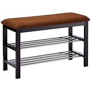 Black / Chocolate Micro Fabric Shoe Rack Storage Organizer & Hallway Bench