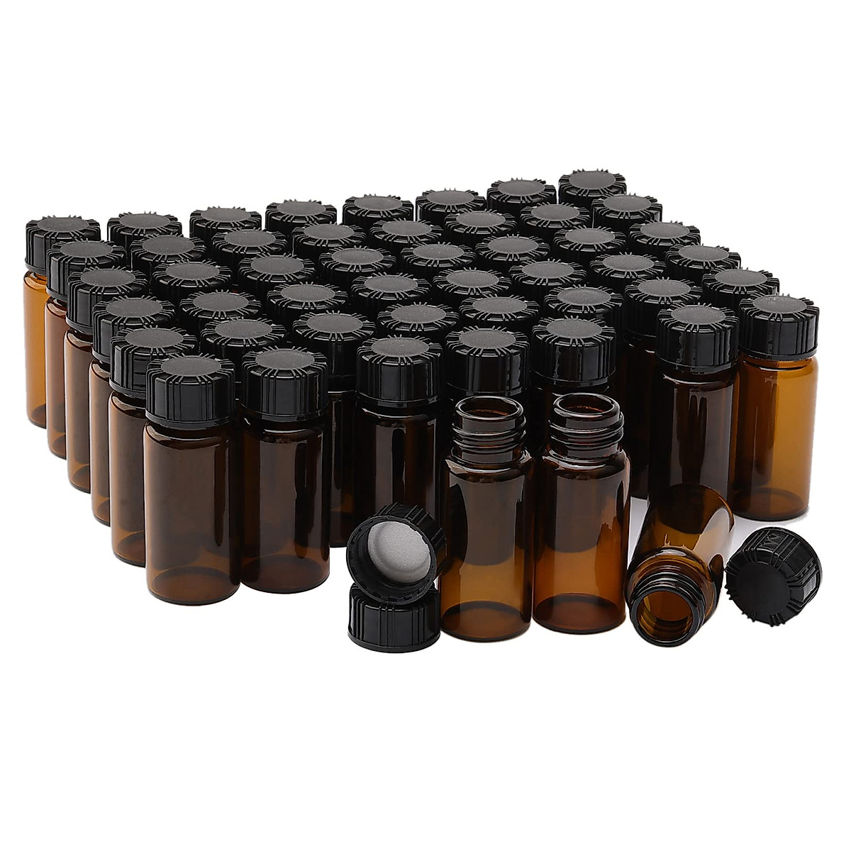 JIUWU 0.3 Oz 10 mL Amber Small Glass Vials, Liquid Sampling Glass Bottles Clear Vials Screwcap Lab Container, Pack of 50