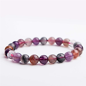 Colorful Natural Cacoxenite Auralite 23 Crystal Round Bead Woman Bracelet 7mm