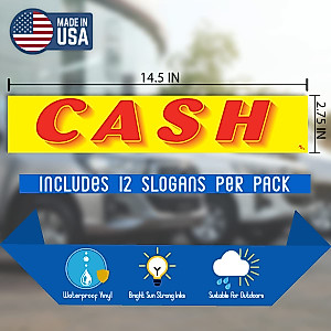 Versa-Tags Windshield Slogan Stickers 12 Pack Each of Low Mileage, Extra Clean, Down, Cash, Buy HERE Pay HERE (60) Window Stickers Total Dealership Stickers Red On Yellow