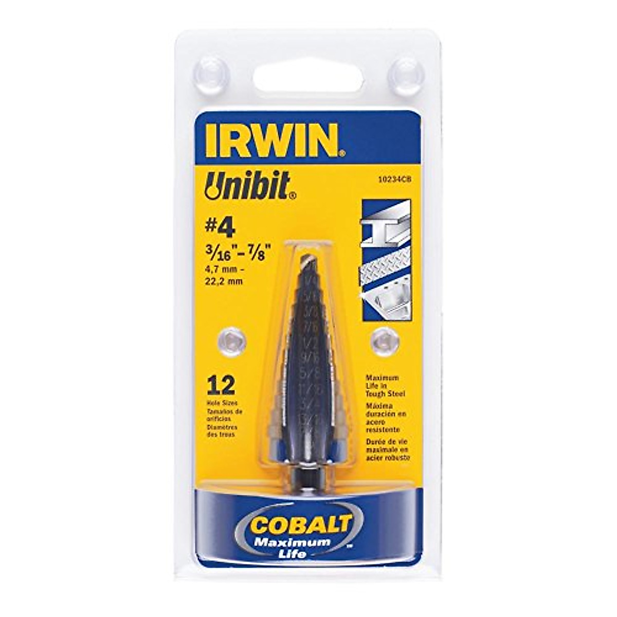 IRWIN Step Drill Bit, 3/16-Inch to 7/8-Inch, Cobalt Alloy Steel, 3/8-Inch Shank (10234CB)