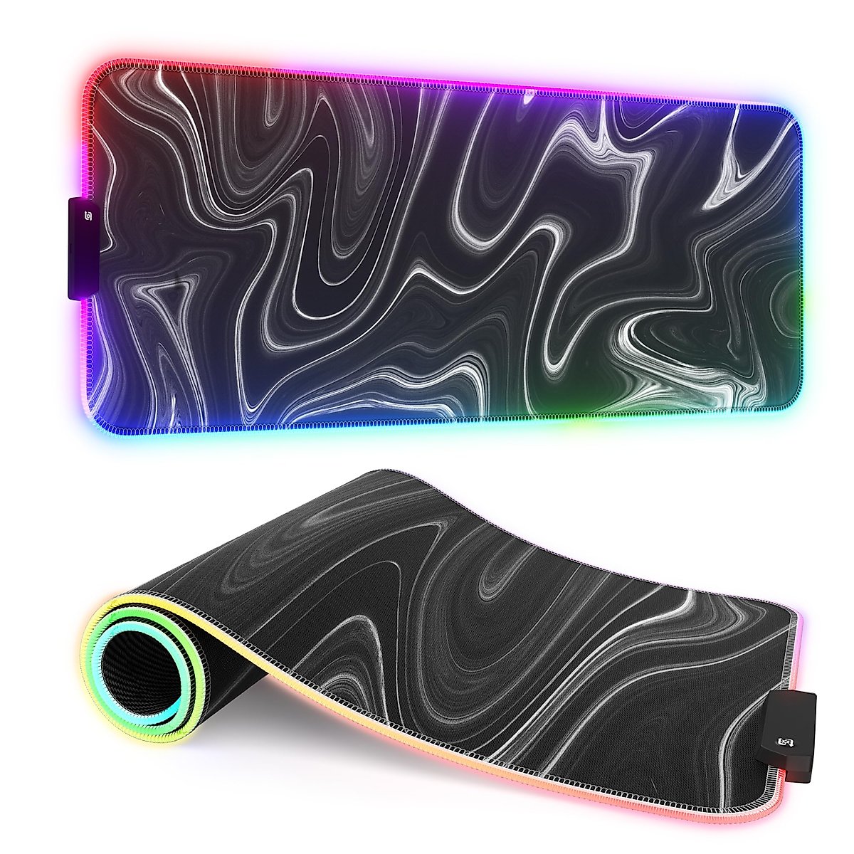 ITNRSIIET RGB Gaming Mouse Pad, Full Desk XL Extended Large Gaming Mousepad, 12 Lighting Modes, 30% Thicker, Big LED Desk Mat for Keyboard Computer Men Gamers, 32" x 12", Abstract Black and White