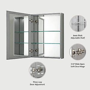 20 Inch x 26 Inch Aluminum Bathroom Medicine Cabinet, Recess Or Surface Mount