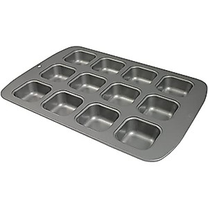 PME Non Stick Bakeware 12 Cavity Mini Square Cake Pan, Standard, Silver