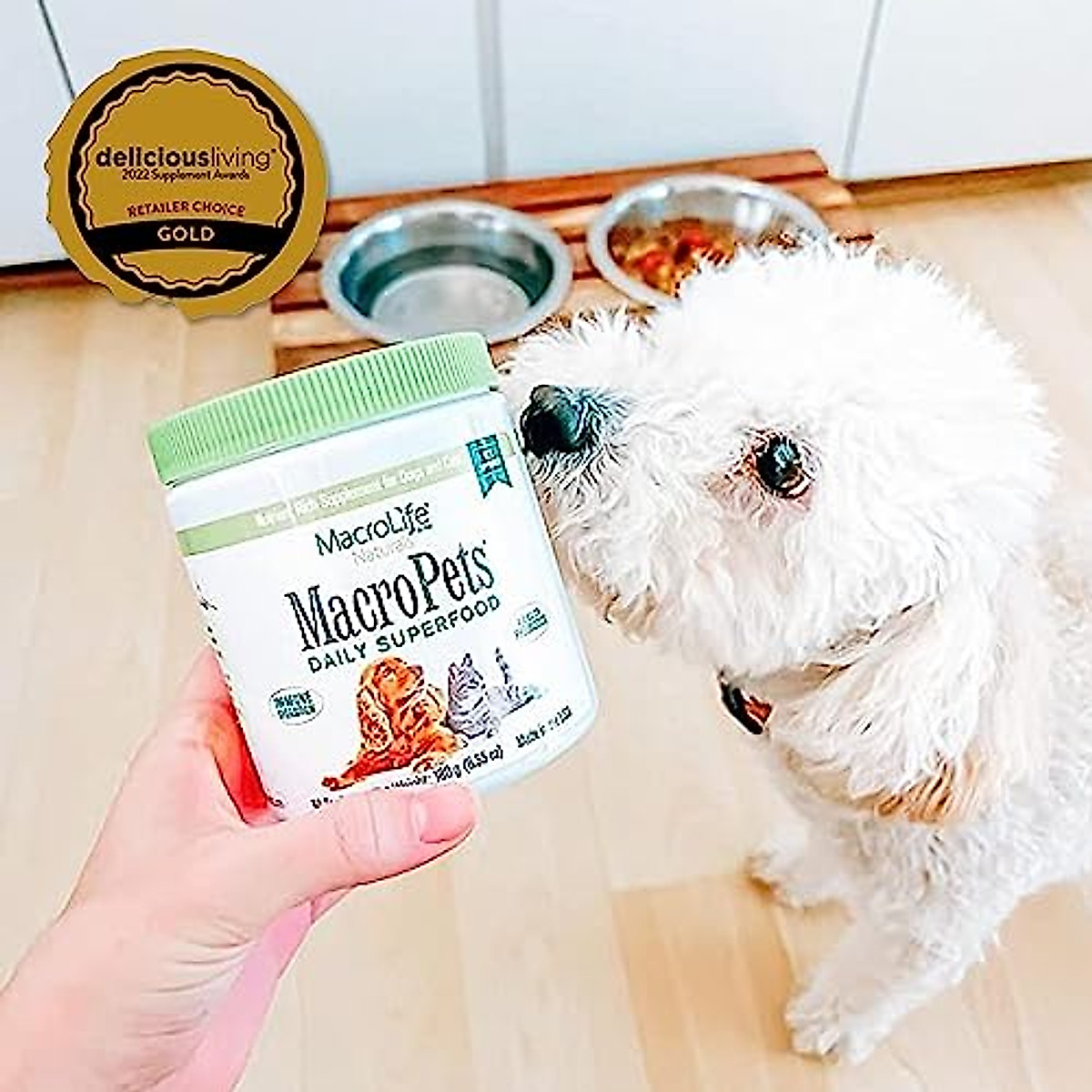 MacroLife Naturals MacroPets Greens Superfood Supplement Powder Topper for Dog Cat Small Mammal, Natural Nutrition Boost Probiotics Digestive Enzymes Vitamin E - Immune Gut Health & Energy - 6.35oz