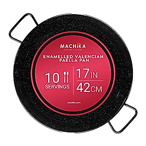 Machika Enamel Paella Pan | Paella Pan | Skillet for Paella and Rice Recipes | Perfect for Indoor & Outdoors | Easy Cleaning | Rust Proof Coating | 10 Servings | 17 inches |