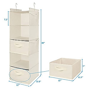 MAX Houser 6 Tier Shelf Hanging Closet Organizer and 5 Tier Shelf Hanging Closet Organizer, Closet Hanging Shelf with 2 Sturdy Hooks for Storage, Foldable,Beige and Beige-D2