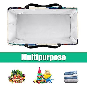 KQNZT Reusable Grocery Bags, Heavy Duty Reusable Shopping Bags, Large Tote Bags with Long Handles and Reinforced Bottom, Dinosaur Cartoon Alphabet