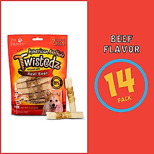 Pet Factory Twistedz American Beefhide 3-3.5" Mini Rolls Dog Chew Treats w/ Real Beef Meat Wrap - 14 Count/1 Pack