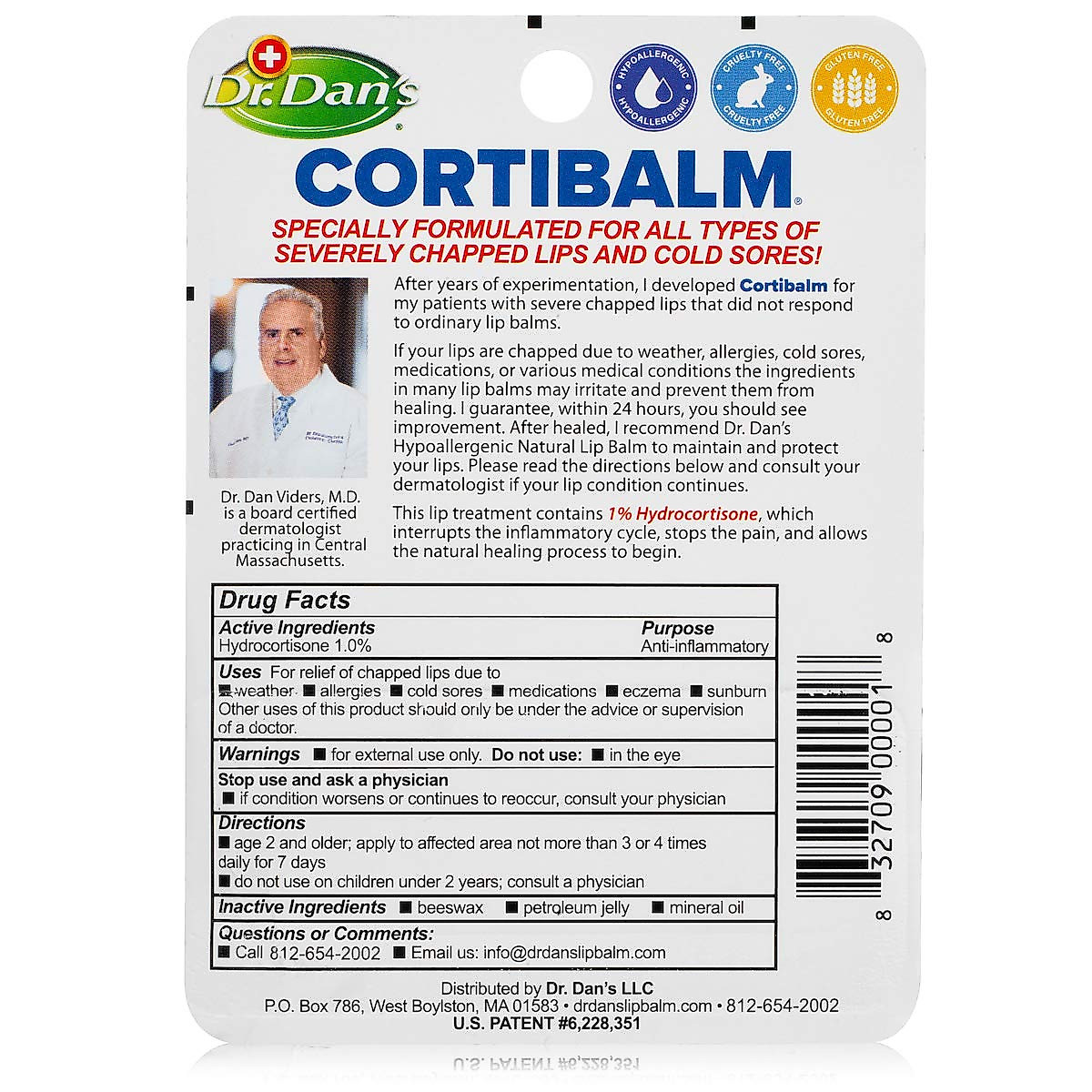 Dr. Dan's Cortibalm- 3 Pack- for Dry Cracked Lips - Healing Lip Balm for Severely Chapped Lips - Designed for Men, Women and Children