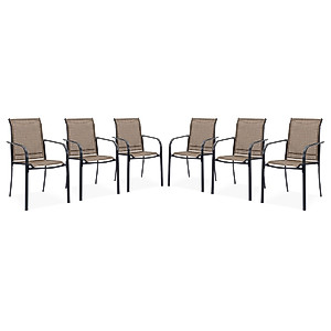 VICLLAX Patio Stacking Chairs for Outside, Outdoor Chairs Set of 6, Stackable Outdoor Patio Chair Set for 6 Person, Brown