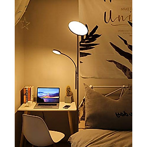 tomons Dimmable Floor Lamp, Bright Tall Mother-Daughter Light Torchiere Sky LED Torchiere with Remote Controller, Stepless Dimming, 3 Color Temperatures, Modern Industrial Living Room, Bedroom - Black