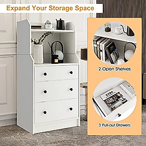 Giantex 3 Drawers Dresser for Bedroom - Modern Storage Dresser Chest of Drawers with 2 Shelves, 3 Pull-Out Drawers, Anti-toppling Device, Storage Organizer for Bedroom, Living Room, Entryway, White