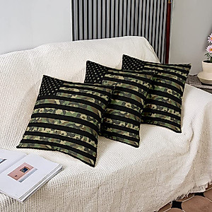 American Flag Throw Pillow Covers Soft Square 16"x16"Camouflage Cushion Case Home Decor Set of 2 Camo Military Style Green Black Pillow Cases Pillowcases for Couch Sofa Living Room Bedroom Bed Chair