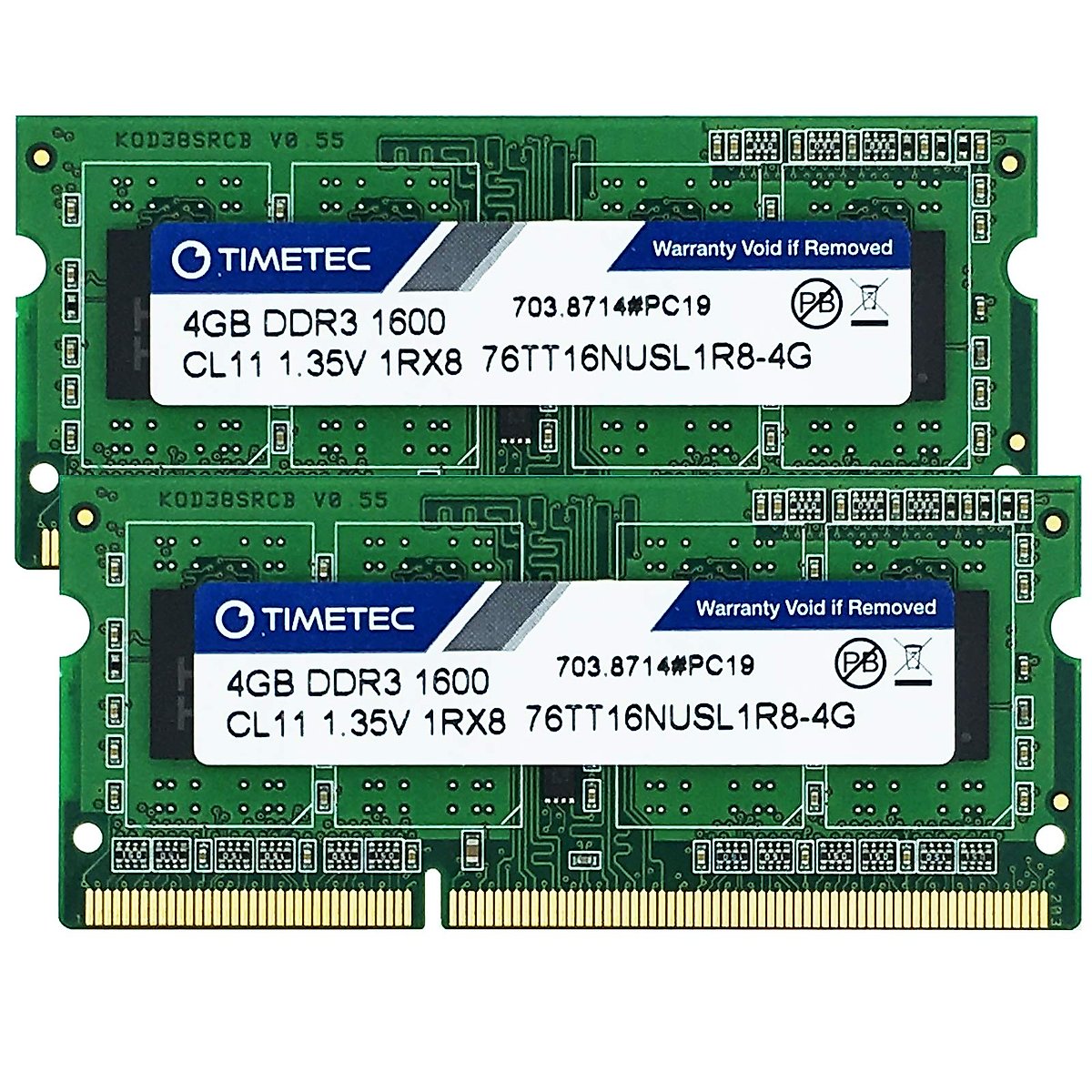 Timetec 8GB KIT(2x4GB) DDR3L / DDR3 1600MHz PC3L-12800 / PC3-12800 Non-ECC Unbuffered 1.35V / 1.5V CL11 1Rx8 Single Rank 204 Pin SODIMM Laptop Notebook PC Computer Memory RAM Module Upgrade
