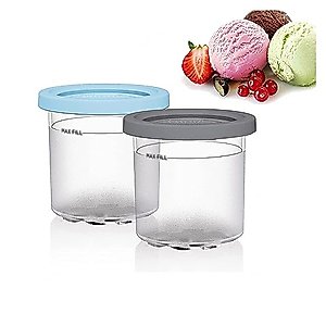EVANEM 2/4/6PCS Creami Pint Containers, for Ninja Creami Pints Lids,16 OZ Creami Pint Airtight,Reusable for NC301 NC300 NC299AM Series Ice Cream Maker,Gray+Blue-4PCS