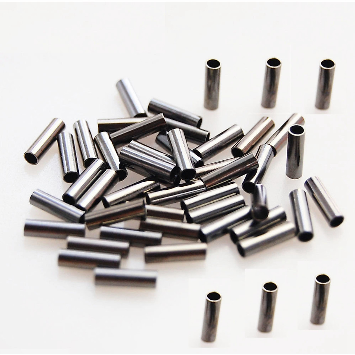 50PCS Single Barrel Crimp Sleeves Copper Tube Fishing Line Rigging Tackle Wire Rope Clips Tube Connector Fishing Wire Sleeves 2.2mm