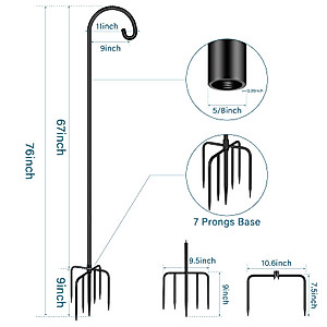 Gtongoko 2 Pack Shepherds Hook 76 Inch, Tall Bird Feeder Pole, Adjustable Shepards Hooks for Outdoor Plant Baskets, Lanterns, Weddings Decor, Solar Lights, Black