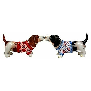 Set Of 1 French Basset Hounds Magnetic Ceramic Salt Pepper Shakers Set