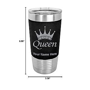 LaserGram 20oz Vacuum Insulated Tumbler Mug, Queen Crown, Personalized Engraving Included (Faux Leather, Black)