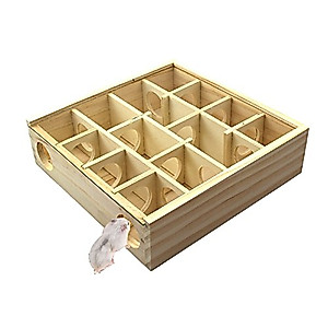 Hypeety Wooden Maze Tunnel Toy with Glass Cover, Small Pet Animals Activity Sport Gerbil Labyrinth Dwarf Hamster Play Toys Maze Tunnel Mice Wooden Funny Toy