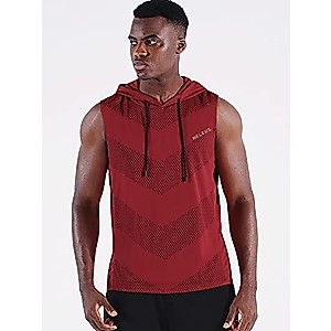 NELEUS Men's Workout Tank Tops Sleeveless Running Shirts with Hoodie,5098,3 Pack,Black/Grey/Red,XL