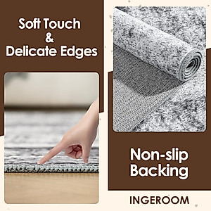 INGEROOM Washable Rug - 5x7 Area Rugs Abstract Soft Machine Washable Rug with Non-Slip Backing for Living Room, Bedroom, Dining Room (Gray and Black, 5'x7' Feet)