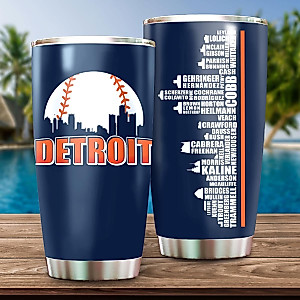 Schian Detroit City Skyline Legends Baseball Tumbler - Coffee Mug Insulated Tumbler With Lid - Mother's Day, Father's Day, Birthday, Christmas Gifts For Fans - 20 Oz| Stainless Steel