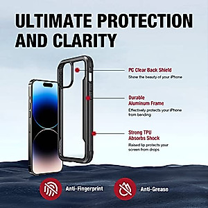 RAPTIC Shield for iPhone 14 Pro Case, Shockproof Protective Clear Case, Military Grade 10ft Drop Tested, Durable Aluminum Frame, Anti-Yellowing Technology Case, 6.1 inch, Black