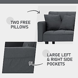 AVAWING Futon Sofa Bed, Modern Linen Fabric Convertible Upholstered Couch with Adjustable Back, Arms and High Strength Nylon Legs for Living Room, Apartment, Office (Grey)