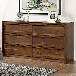 Pemberly Row Modern 6 Drawer Double Bedroom Dresser in Grand Walnut