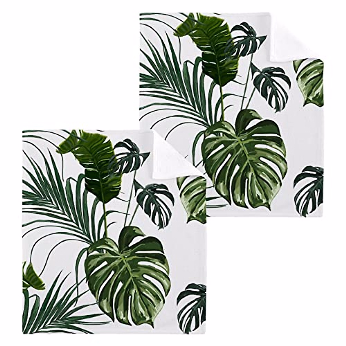 ALAZA Palm Leaves Jungle Monstera Tropical Towels Cotton Washcloths Set,Soft Absorbent Quick Dry Face Cloths,Multi-Purpose Fingertip Towels for Bathroom,Hotel,Travel,12'' x 12'' (2 Pack)