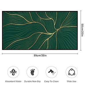 TsyTma Kitchen Rugs Green Marble Non-Slip Soft Kitchen Mats Gold Glitter Thread Art Bath Rug Runner Doormats Carpet for Home Decor, 39" X 20"