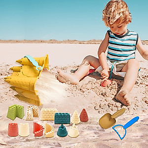 IOKUKI Beach and Sand Castle Kit, 12 PCS Sand Toys for Kids Outdoor with Sand Castle Bucket, Molds, Rake and Shovel, Great Toys for Beach