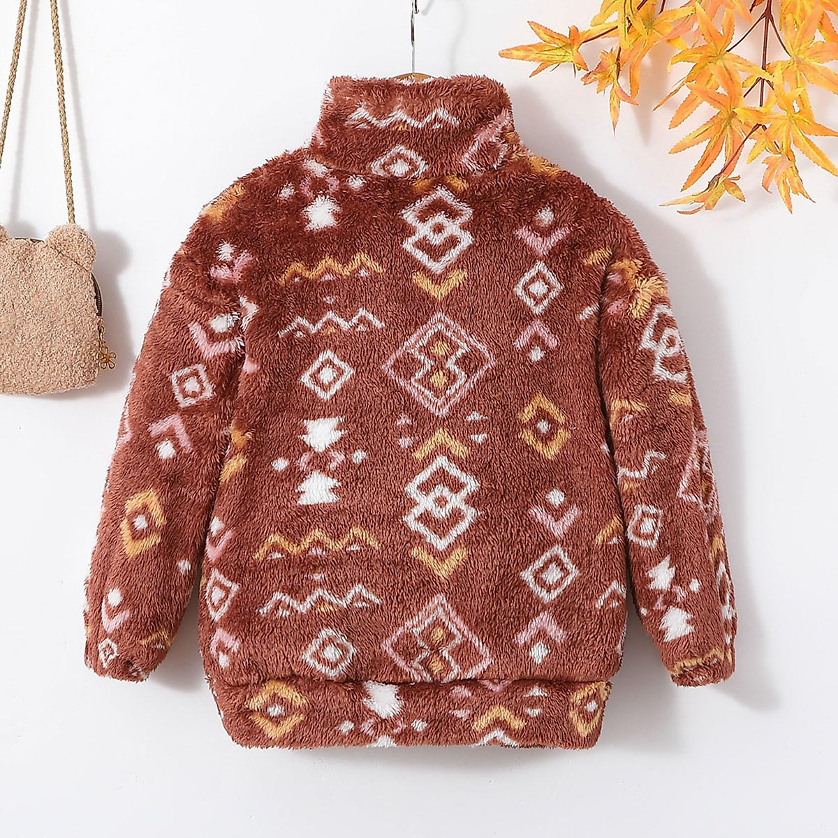 Kids Boys Girls Half Zip Fleece Sweatshirts Fall Winter Warm Fuzzy Hoodies Pullover Hoodie Jacket Coat Outwear Tops Coffee