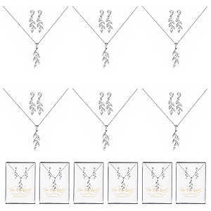 DHQH Bridesmaid Necklace Earrings Set Gifts I Couldn't Say I DO Without You Cubic Zirconia Leaf Pendant Necklace Bridesmaid Proposal Gift Set of 6 (White Gold)